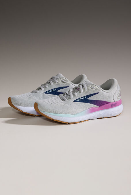 Brooks Women's Ghost 16 White/Grey/Estate Blue Athletic Lace Up Nursing ...